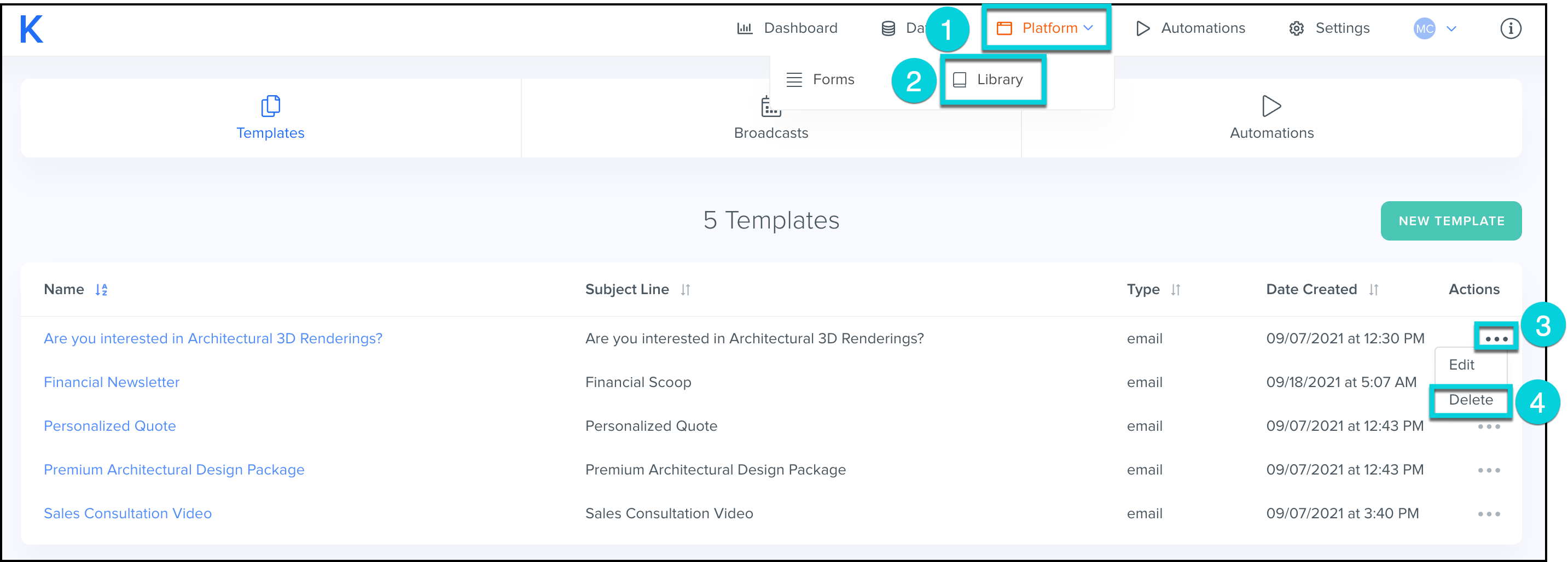 Delete An Email Template Kizen
